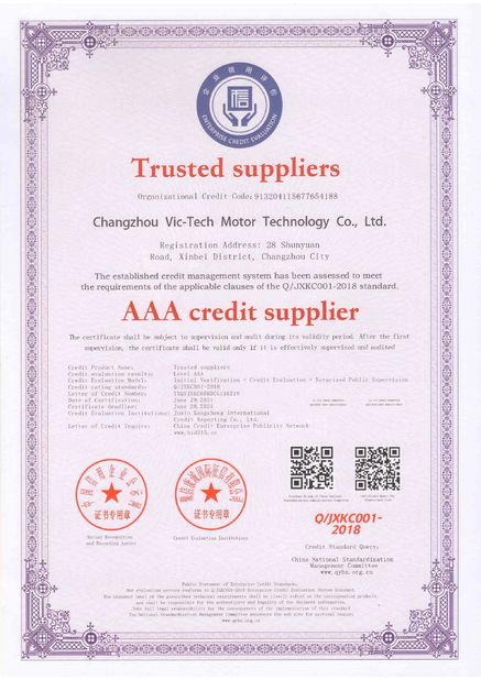 중국 Changzhou Vic-Tech Motor Technology Co., Ltd. 품질 관리